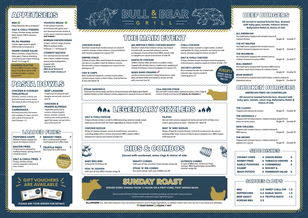 Menus - Bull & Bear Grill