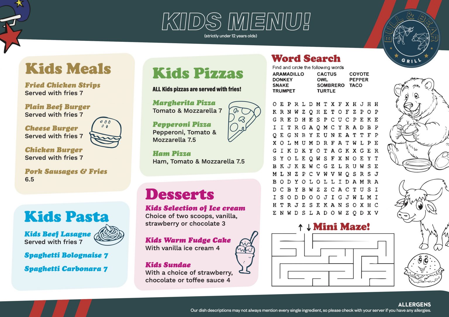 Menus - Bull & Bear Grill